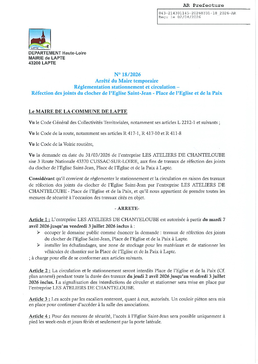 Actualités - 🚧 TRAVAUX Eglise - réglementation stationnement ...